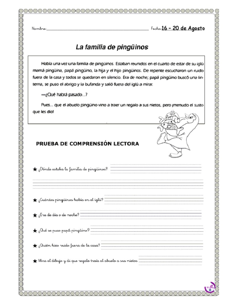 Lectura La Familia de Pingüinos 16 - 20 de Agosto 2021 | PDF