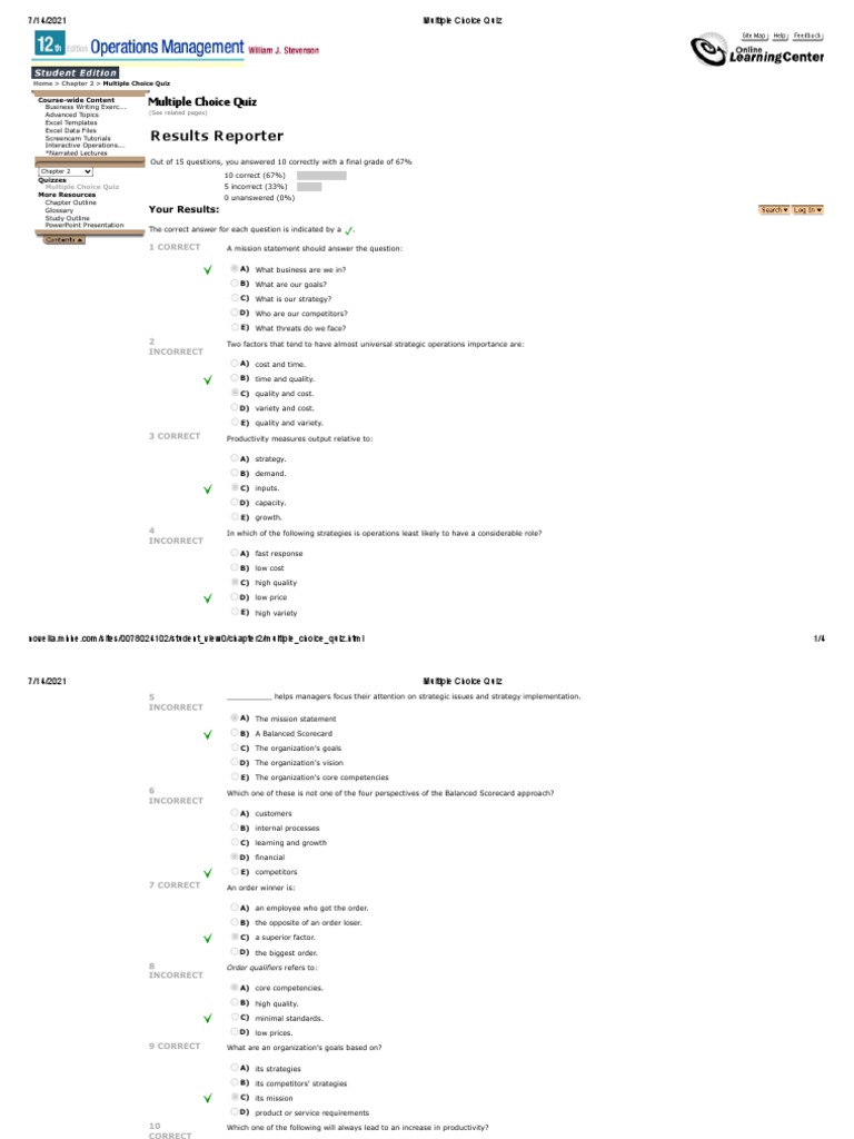 Multiple Choice Quiz OM Chap2 | PDF | Multiple Choice | Evaluation