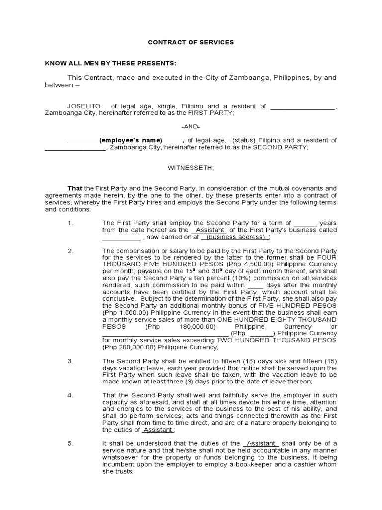 This Contract, Made and Executed in The City of Zamboanga, Philippines ...