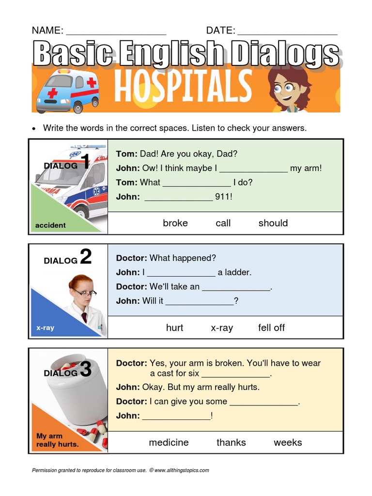 Basic English Dialogs Hospitals | PDF | Human Communication | Learning