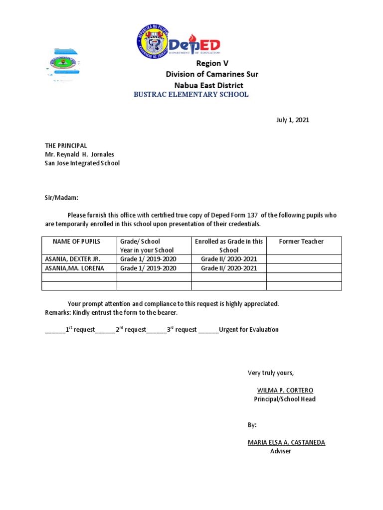 Form 137 Request | PDF