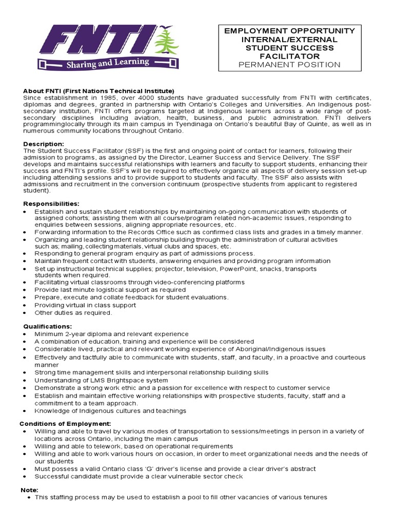 Fnti - Student Success Facilitator Permanent Position | PDF | Cognition ...