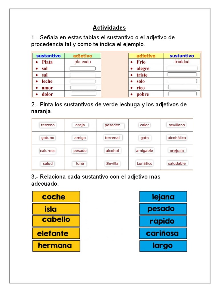 Actividades de Sustantivos y Adjetivos | PDF