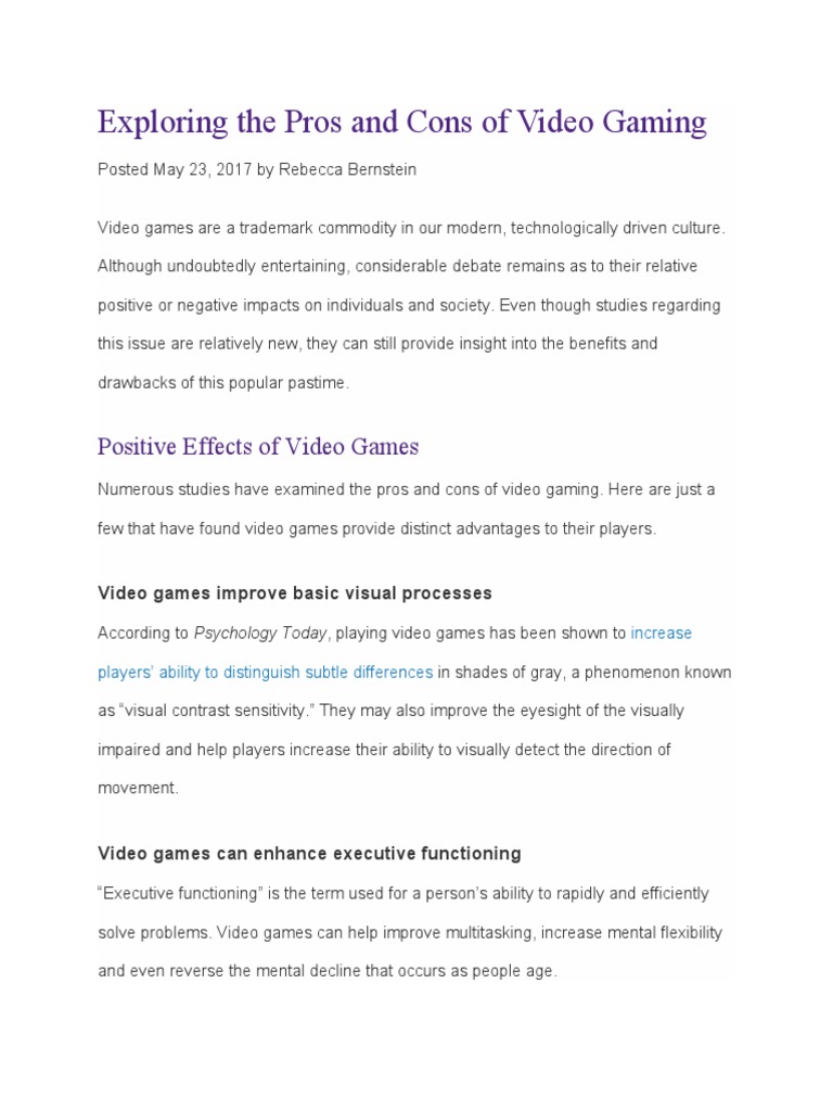 Pros and Cons of Video Gaming | PDF | Anxiety | Video Games