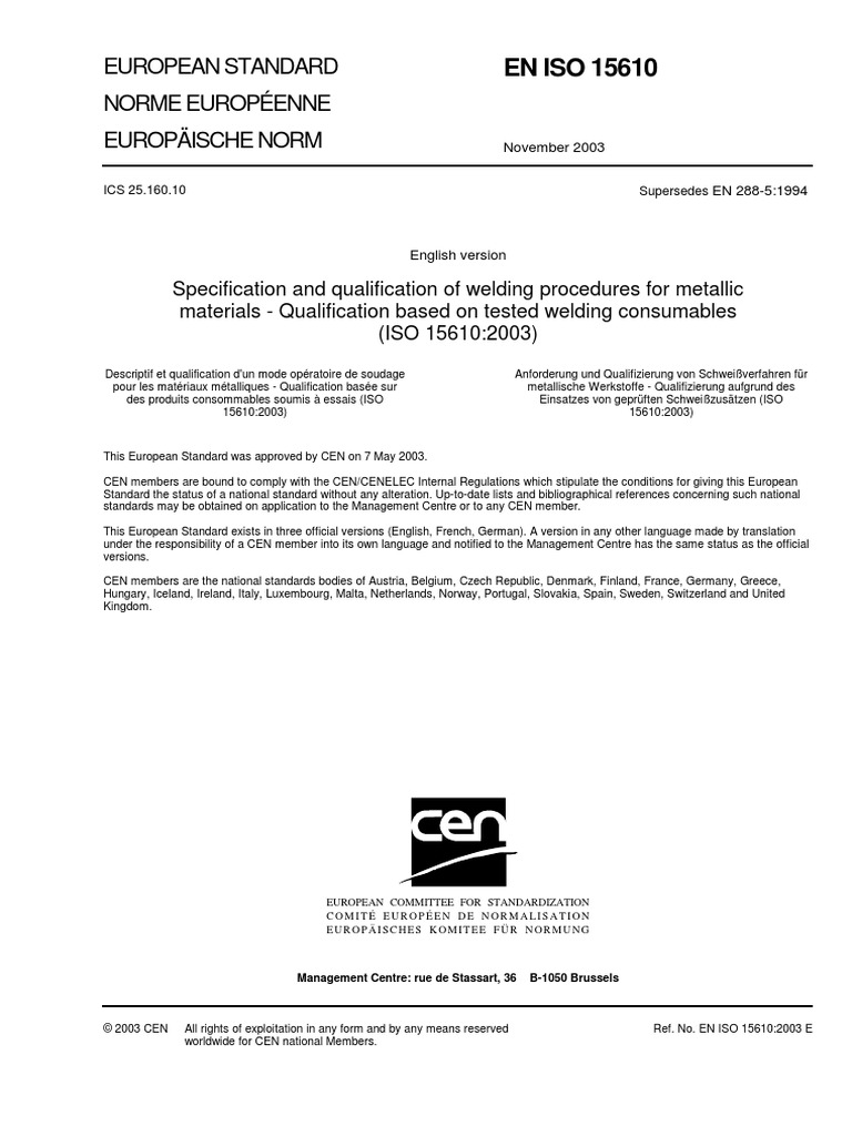 En Iso 15610-2003 | PDF | Construction | Welding