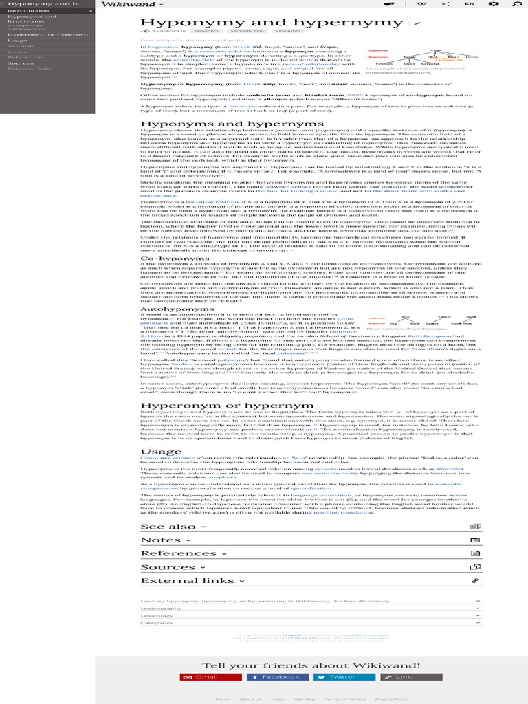 Hyponymy and Hypernymy - Wikiwand | PDF | Semantics | Lexical Semantics