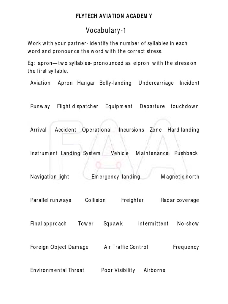 Vocabulary-1: Flytech Aviation Academy | PDF | Airport | Air Traffic ...