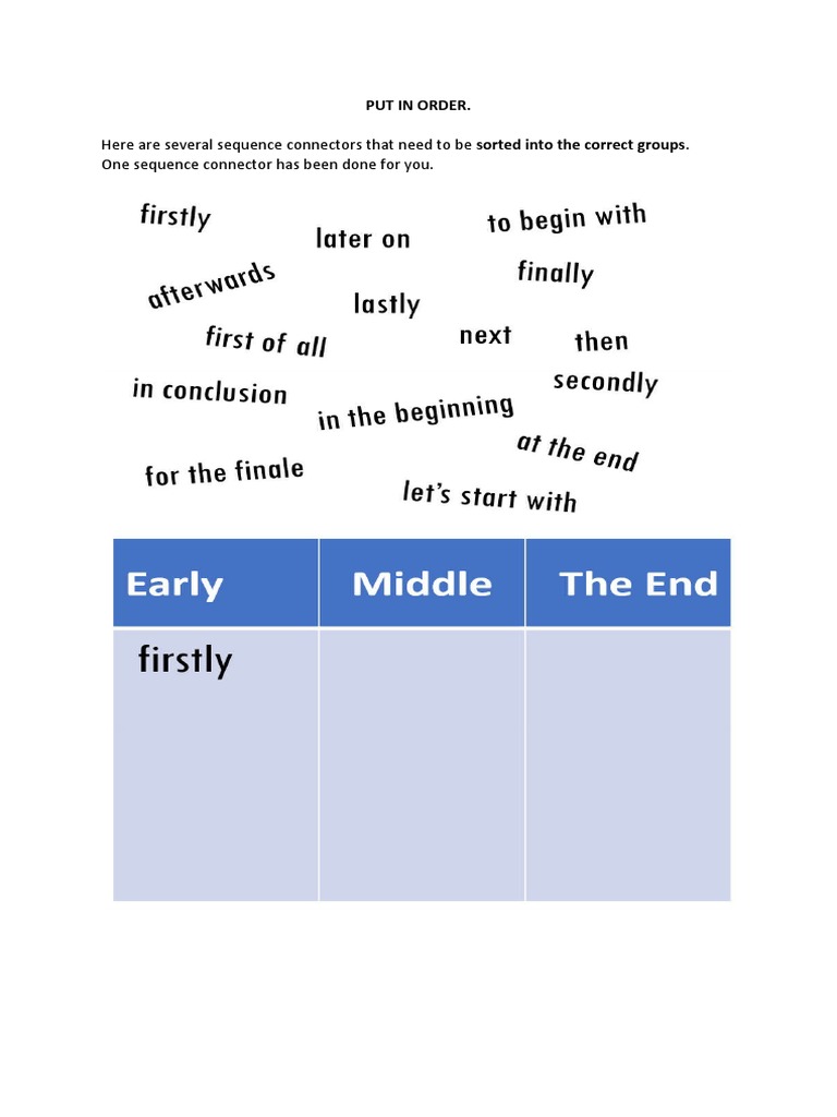 PUT IN ORDER (Sequence Connector Worksheet) | PDF