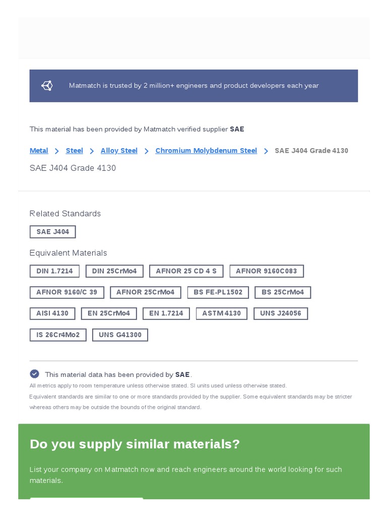 Do You Supply Similar Materials?: SAE J404 Grade 4130 | PDF | Steel ...