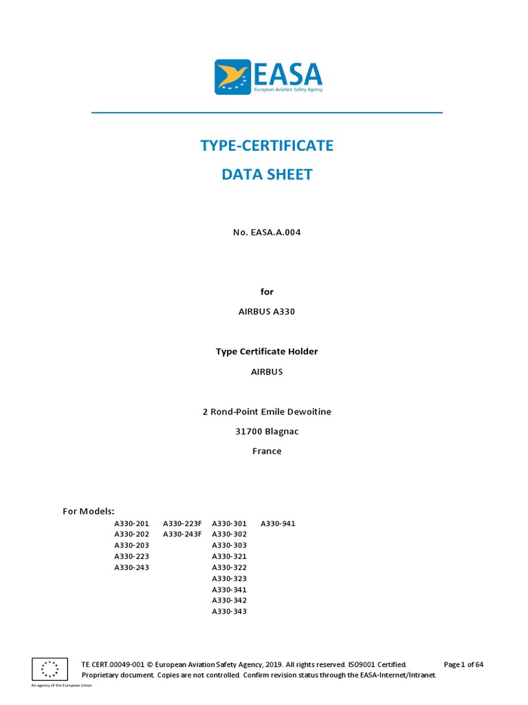 A330 Easa Tcds A.004 - Issue 50 | PDF | Aviation | Transport
