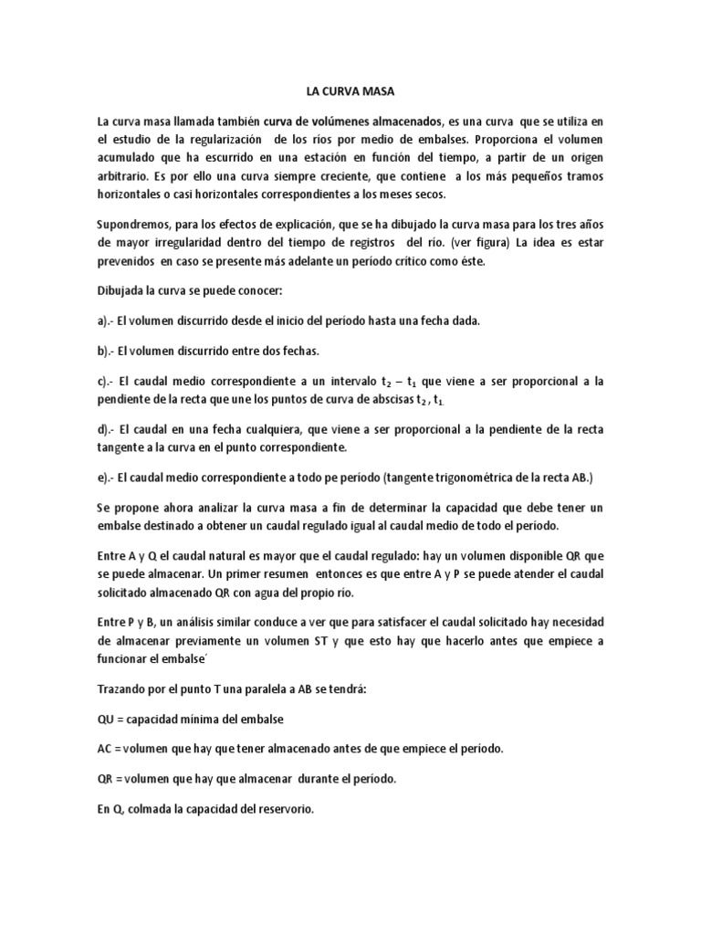 Curva Masa: Análisis de Embalses y Caudales | PDF | Tangente | Pendiente