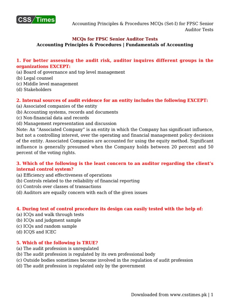 Accounting Principles #038 Procedures MCQs (Set-I) For FPSC Senior ...