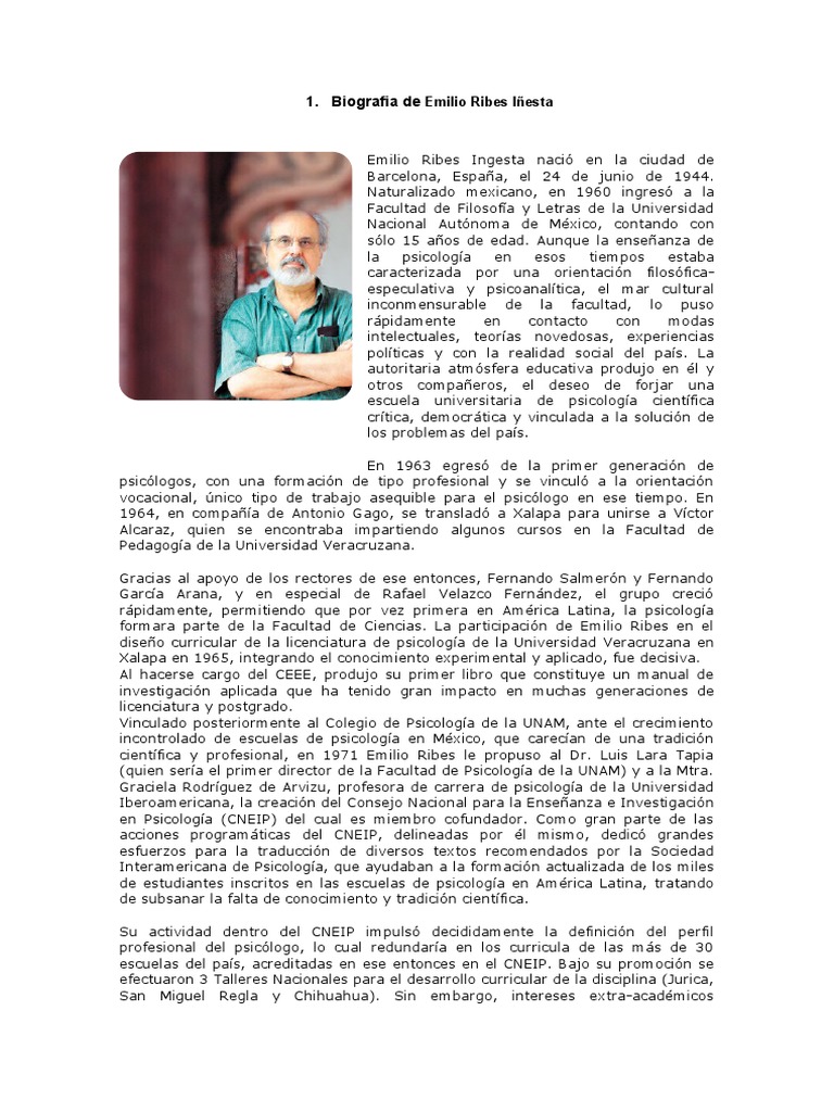 Biografia de Emilio Ribes Iñesta | PDF | Psicología de la personalidad ...