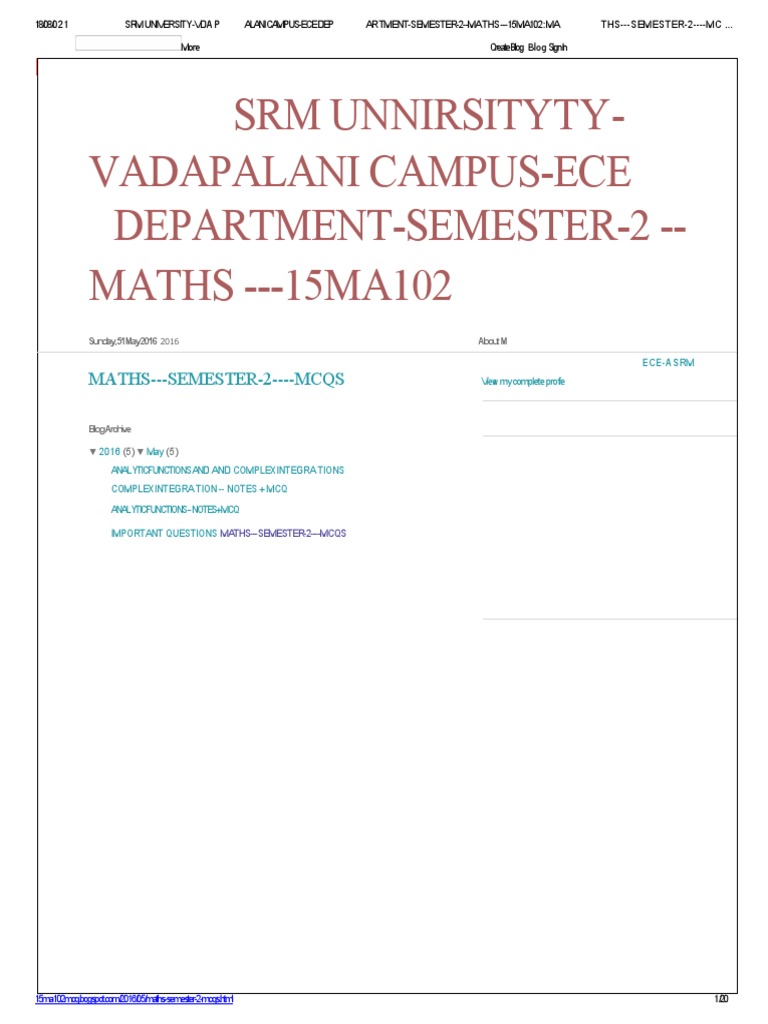 SRM Unnirsityty-Vadapalani Campus-Ece Department-Semester-2 - MATHS ...