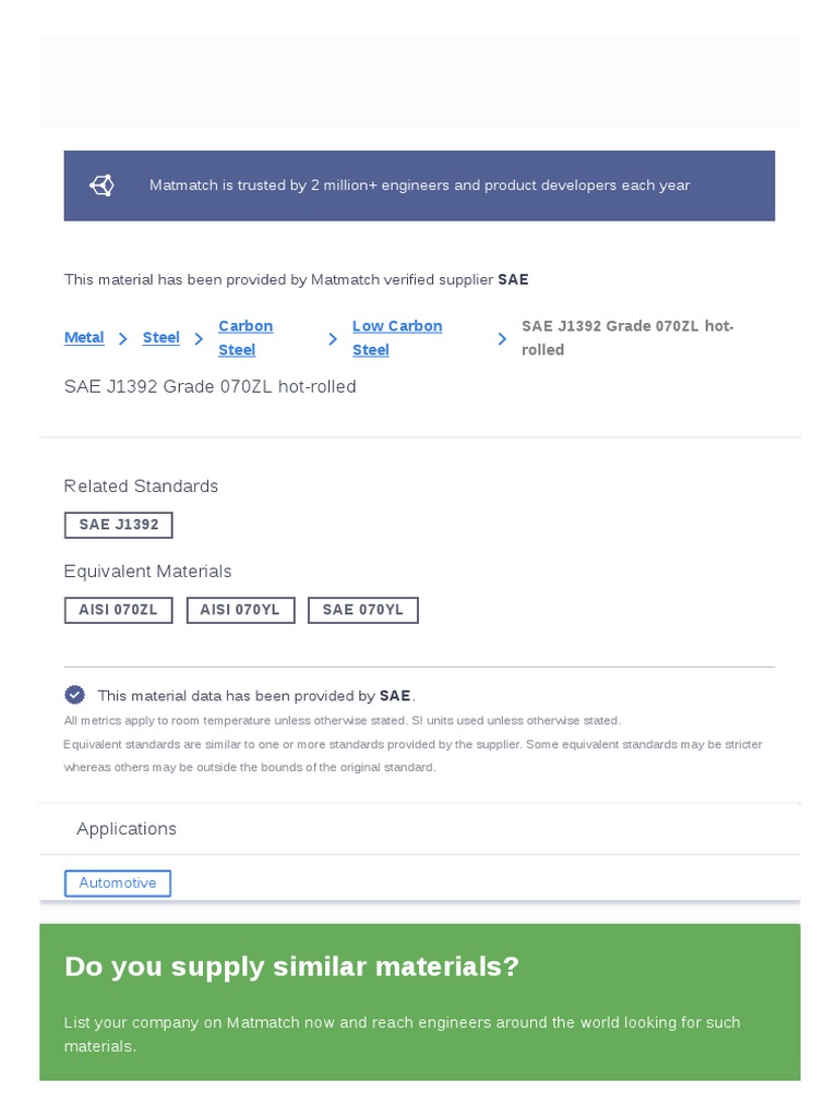 Do You Supply Similar Materials?: SAE J1392 Grade 070ZL Hot-Rolled | PDF | Steel | Young's Modulus