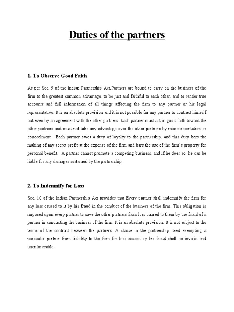 Duties of The Partners | PDF | Partnership | Assignment (Law)