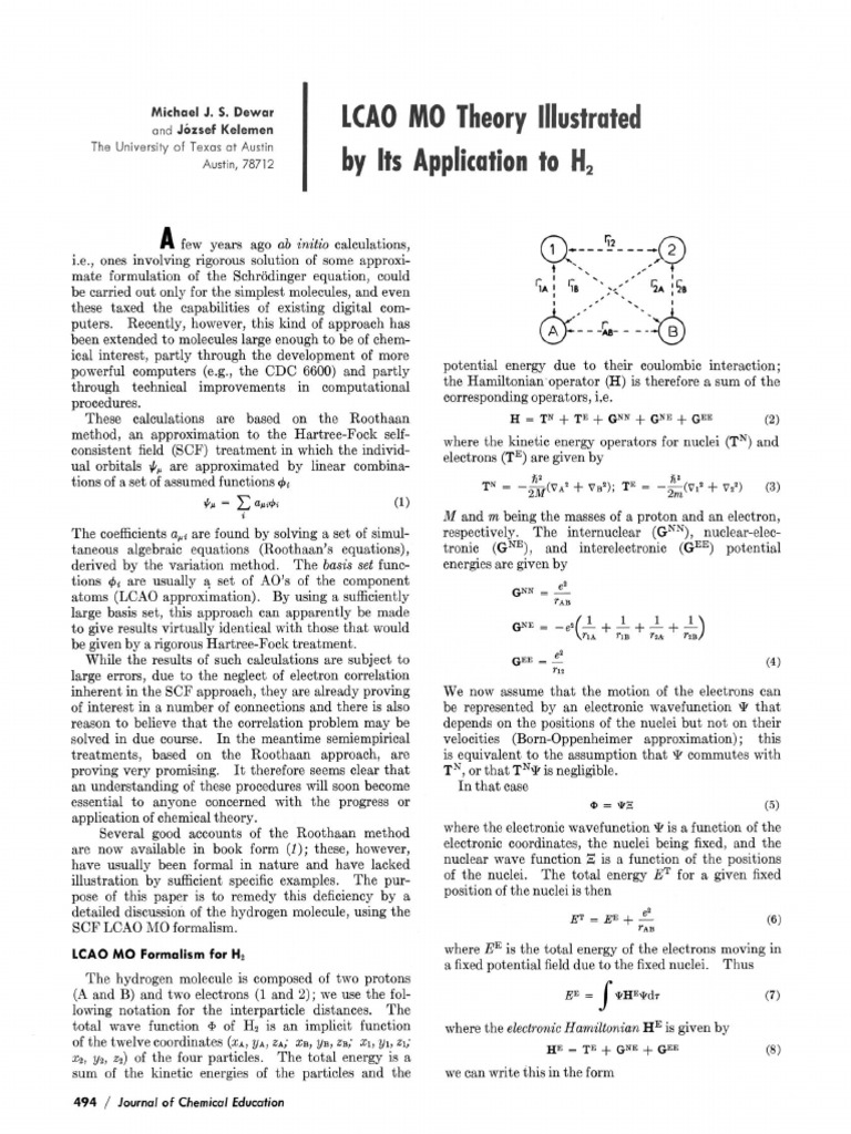 LCAO MO Theory Illustrated by Its Application To H2 | PDF | Chemical ...
