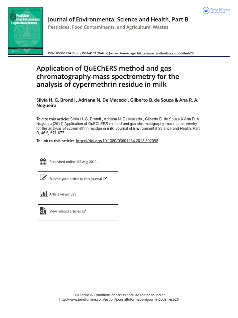 Application of QuEChERS Method and Gas Chromatography Mass Spectrometry ...