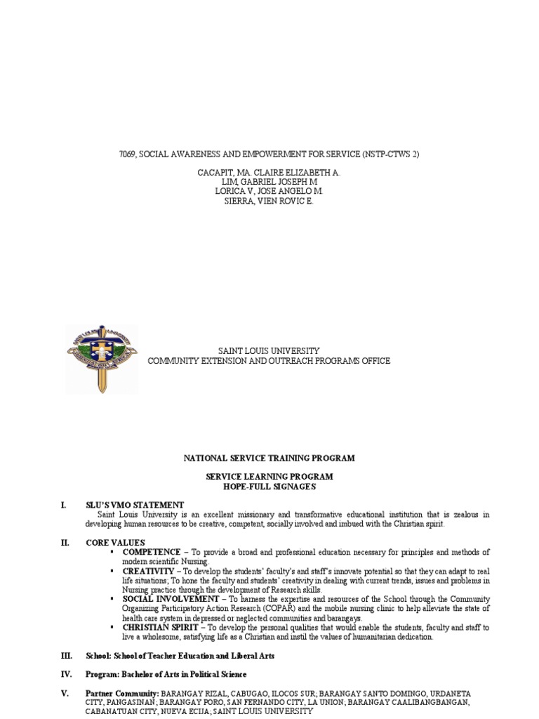 NSTP CWTS 2 Final SLP | PDF | Mental Health | Human Nature