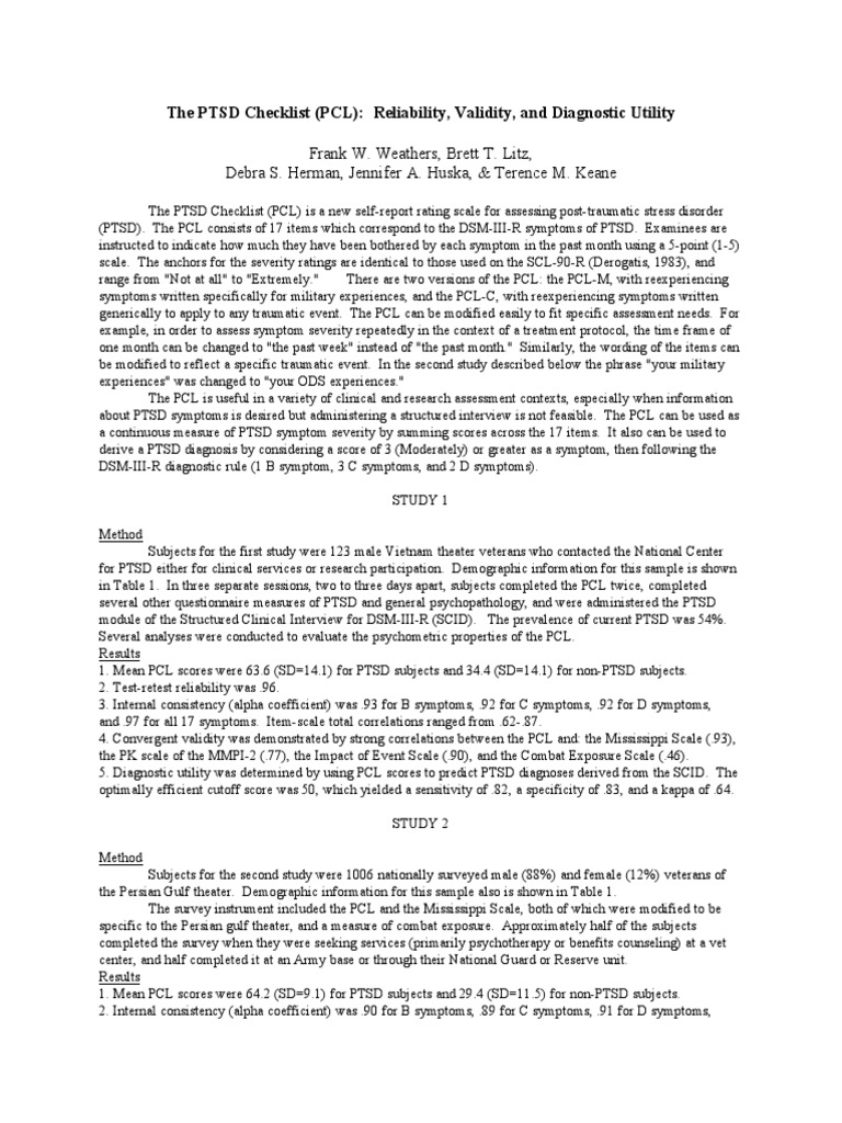 Is Tss 1993 PCL Poster Hand Out | PDF | Validity (Statistics ...