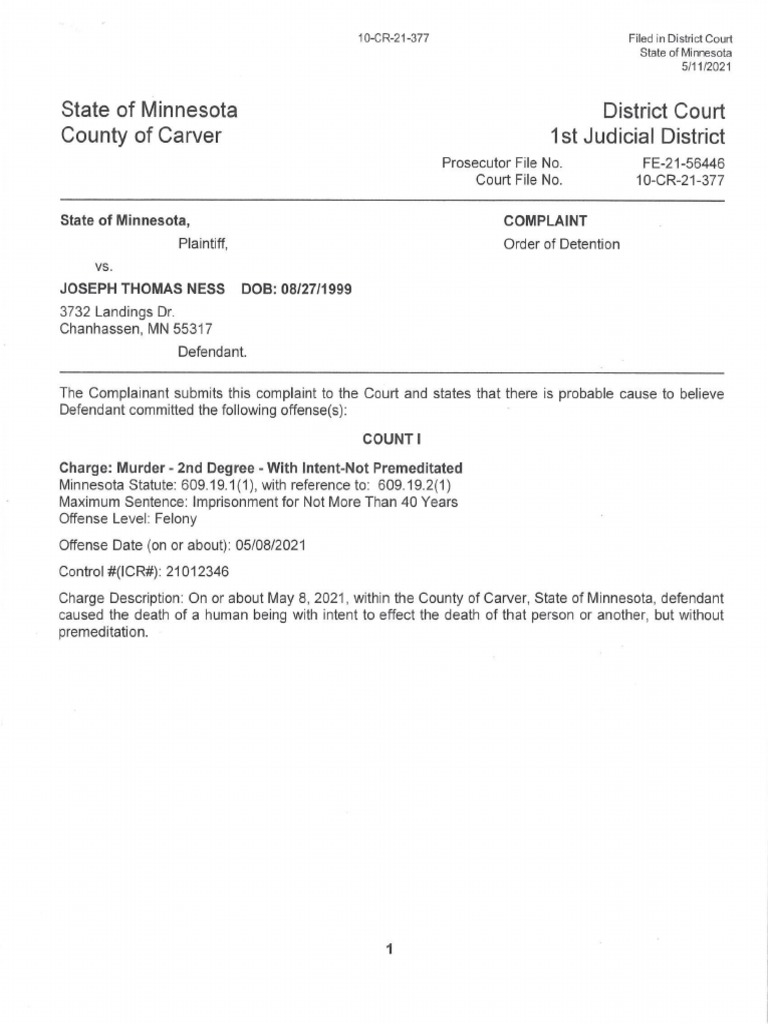 Joseph Ness Criminal Complaint | PDF