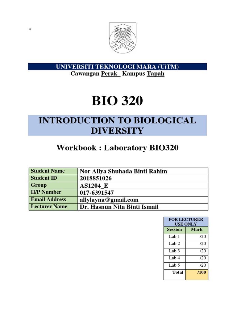 Introduction To Biological Diversity: Workbook: Laboratory BIO320 | PDF ...