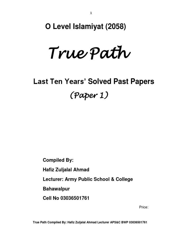 True Path (Paper 1 and 2) | PDF | Tawhid | God In Islam