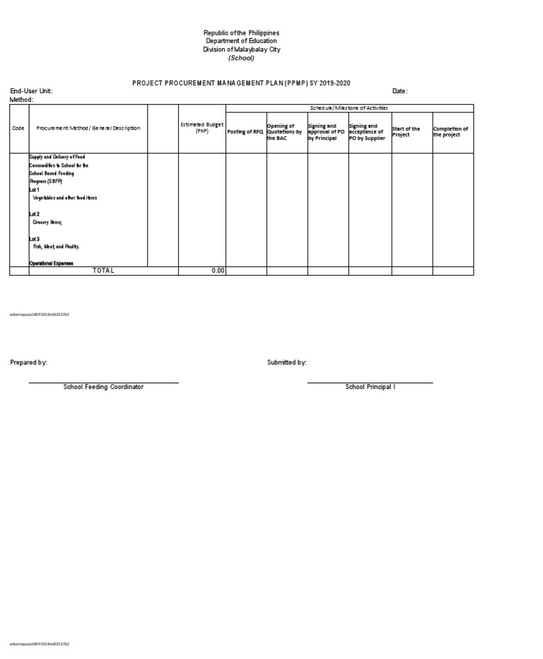 Project Procurement Management Plan (PPMP) Sy 2019-2020: (School) | PDF