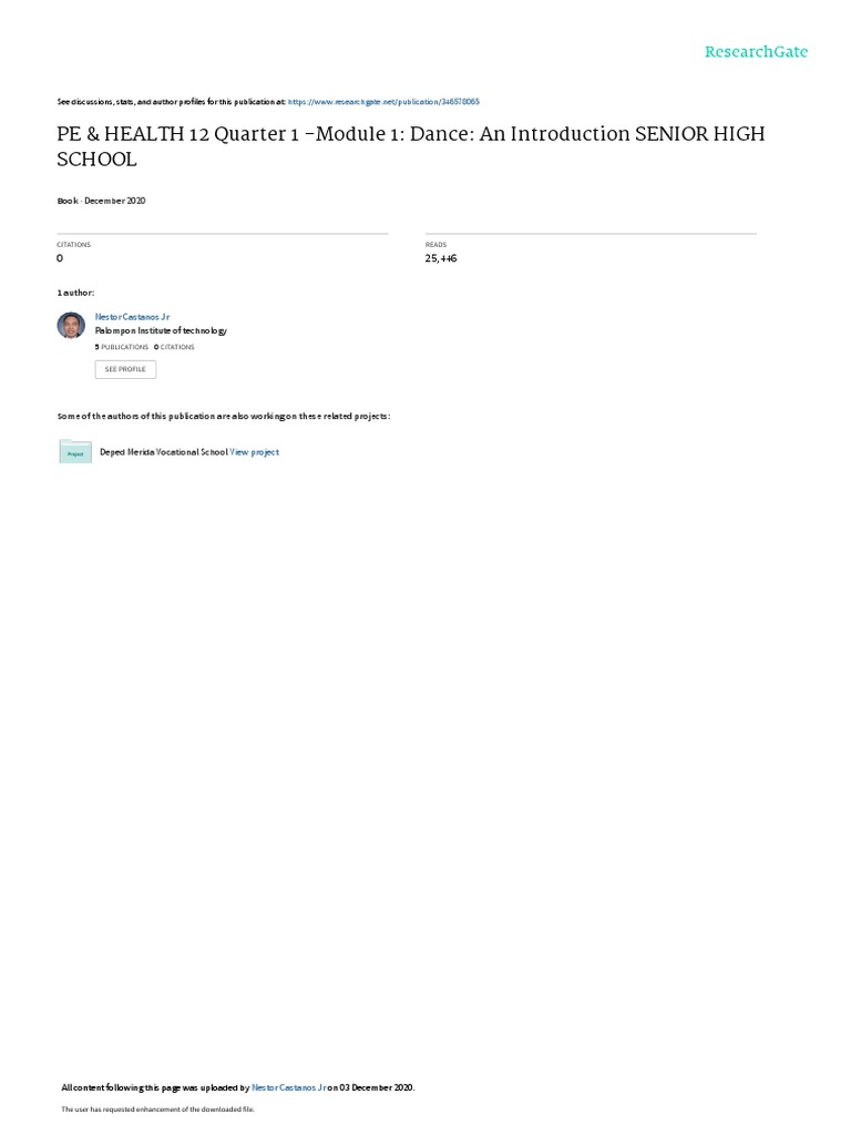 PE & HEALTH 12 Quarter 1 - Module 1: Dance: An Introduction SENIOR HIGH ...