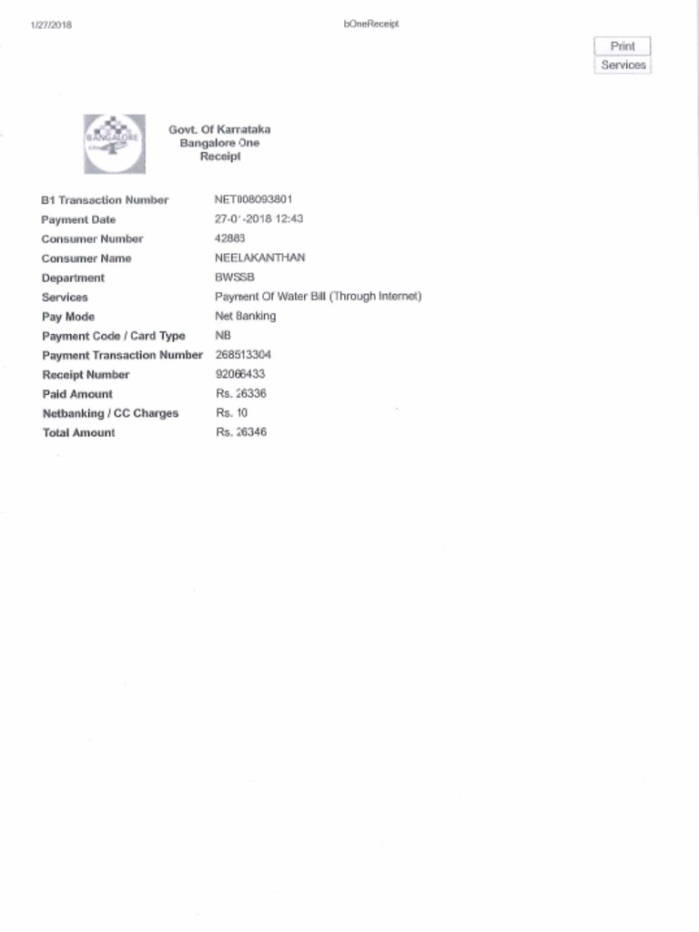 Receipt For BWSSB | PDF