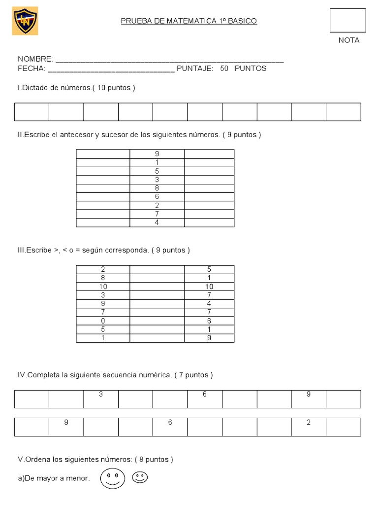 Prueba Matematica 1 Al 10 | PDF