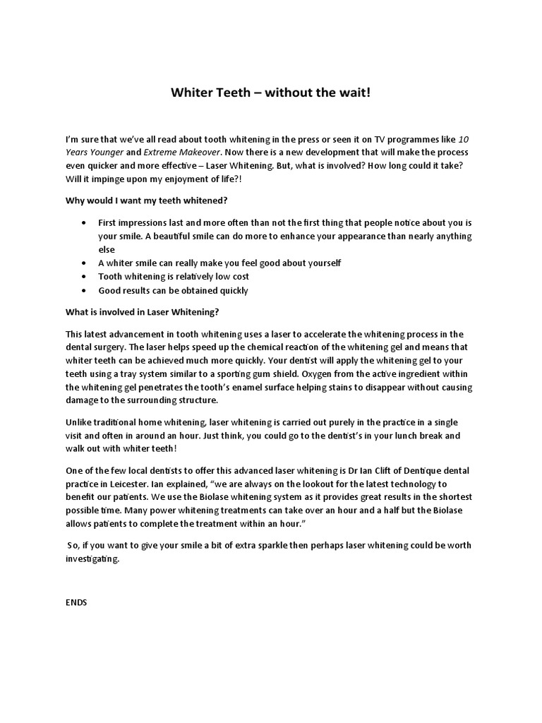 Laser Teeth Whitening in Leicester | PDF