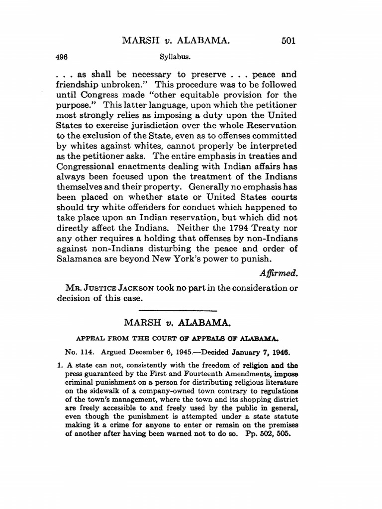 Marsh v. Alabama (1946) | PDF | First Amendment To The United States ...