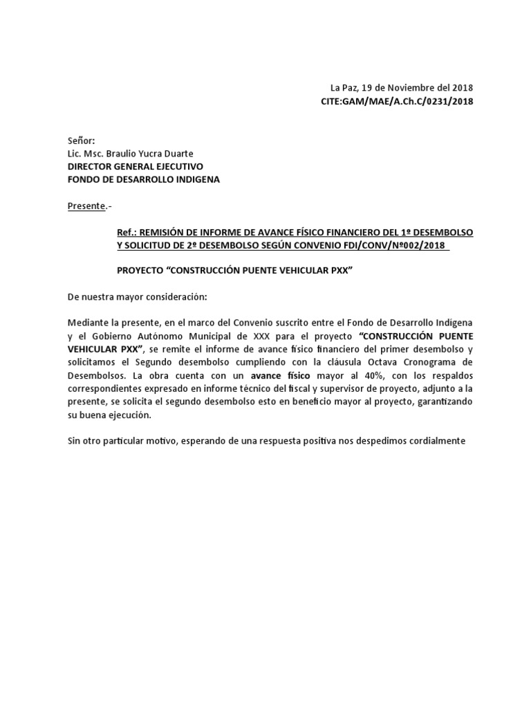 Informe Solic. 2º Desembolso Modelo | PDF | Sectores Economicos ...