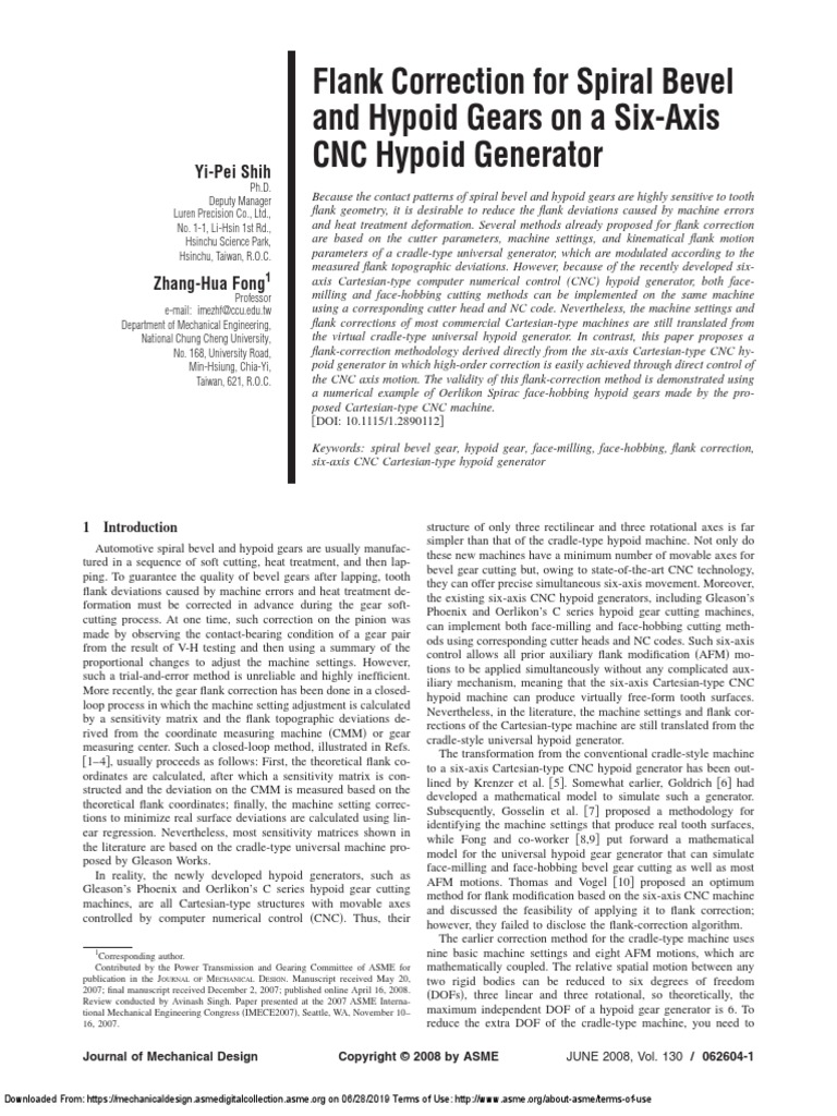 Flank Correction For Spiral Bevel and Hypoid Gears On A Six-Axis CNC ...
