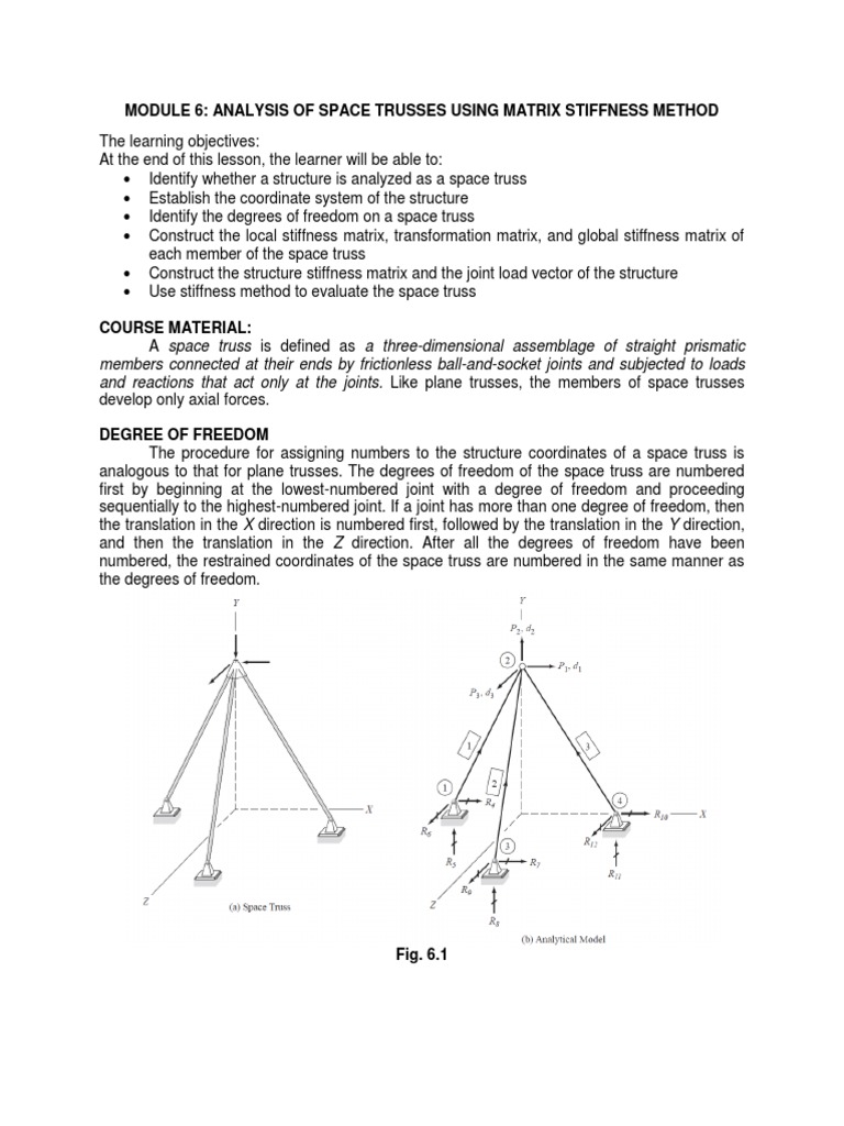 Module 6 - Analysis of Space Trusses Using Matrix Stiffness Method ...