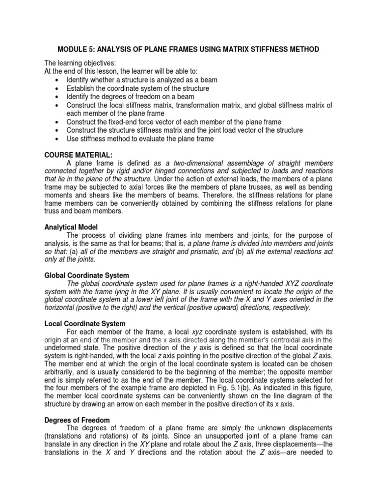 Plane Frame Analysis via Stiffness Method | PDF | Cartesian Coordinate ...