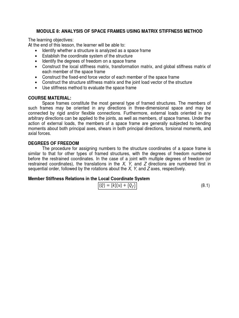 Module 8 - Analysis of Space Frames Using Matrix Stiffness Method | PDF ...