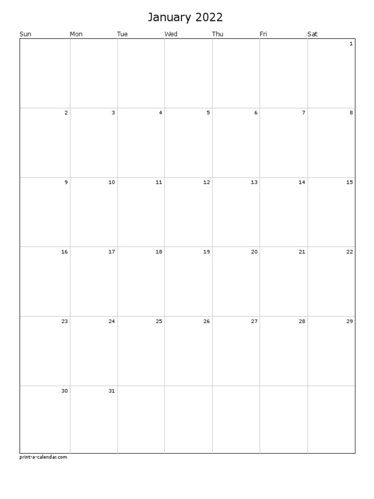 January 2022 Printable Calendar | PDF