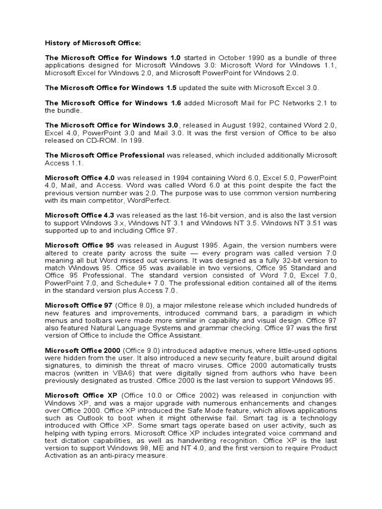 History of Microsoft Office | PDF | Microsoft Office | Microsoft Windows