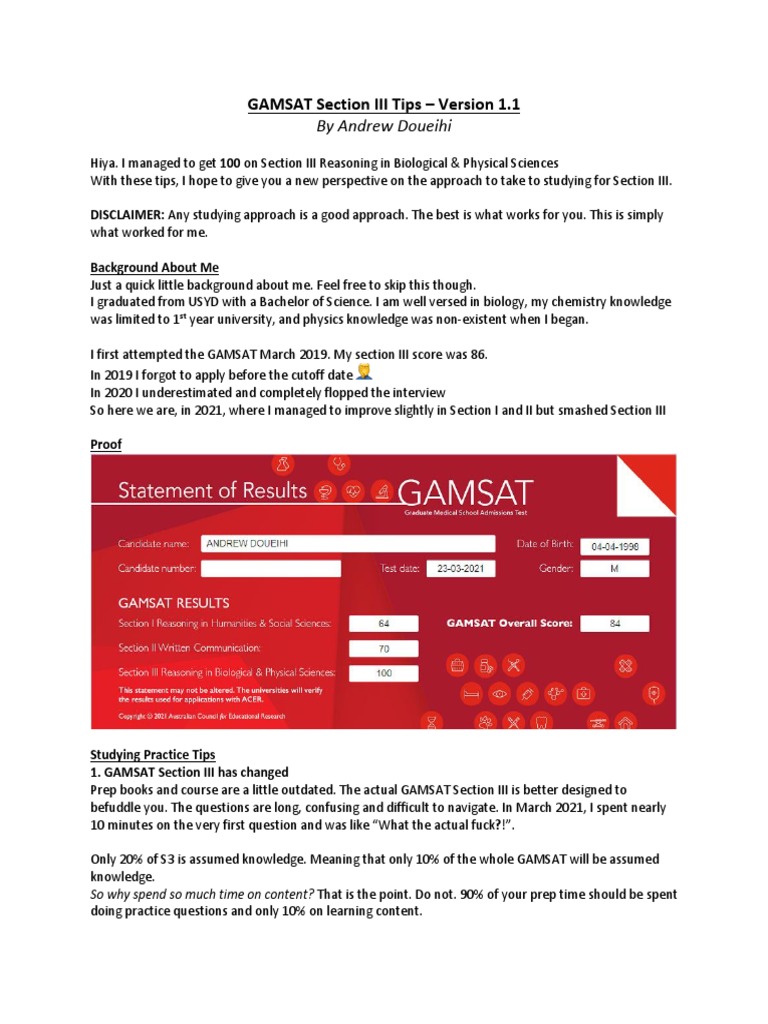 GAMSAT Section III Tips | PDF | Science