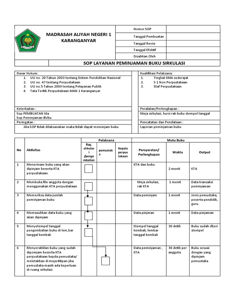 Sop Layanan Peminjaman Buku | PDF