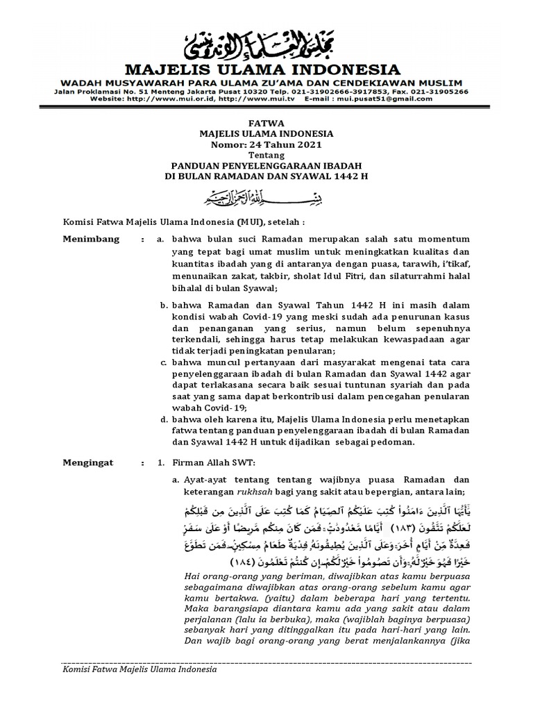 Fatwa MUI No 24 Tentang Panduan Penyelenggaraan Ibadah Di Bulan Ramadan ... Fatwa MUI No 24 Tentang Panduan Penyelenggaraan Ibadah Di Bulan Ramadan ...