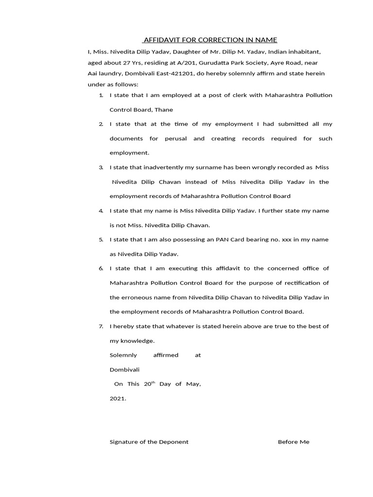 Affidavit of Name Correction | PDF