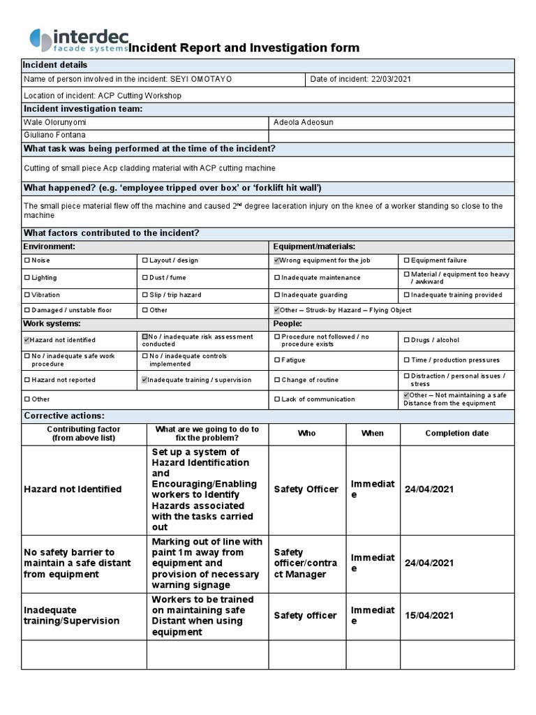 ACP Cutting Incident-Investigation | PDF | Hazards | Safety