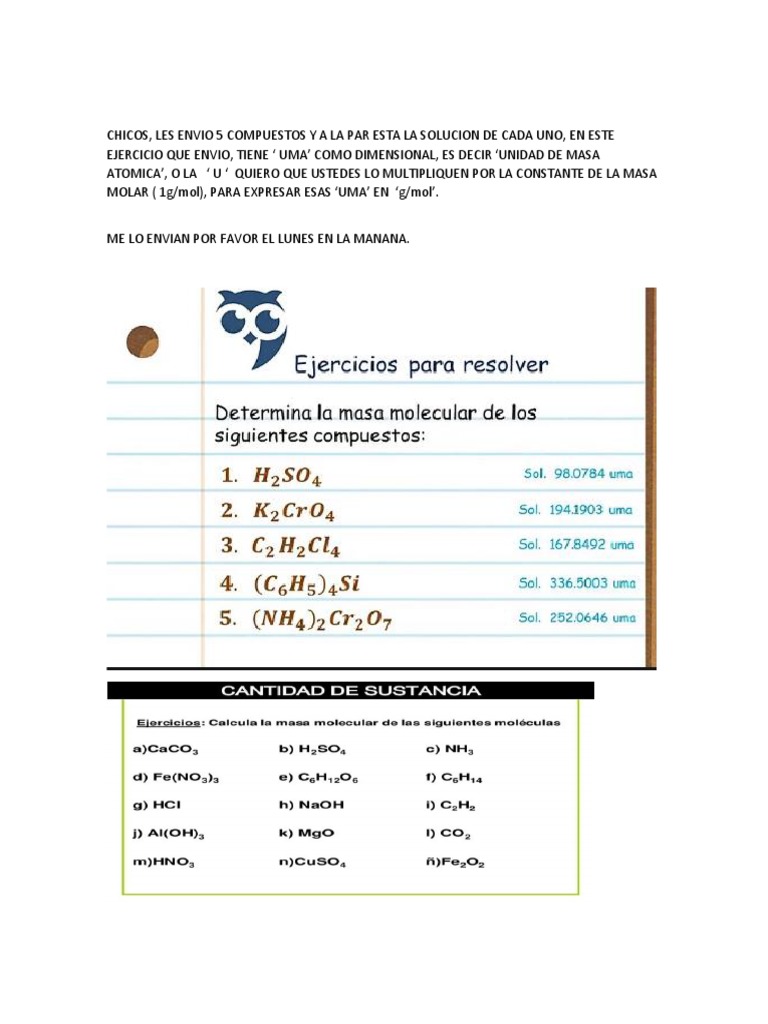 Ejercicio de Masa Molar. | PDF