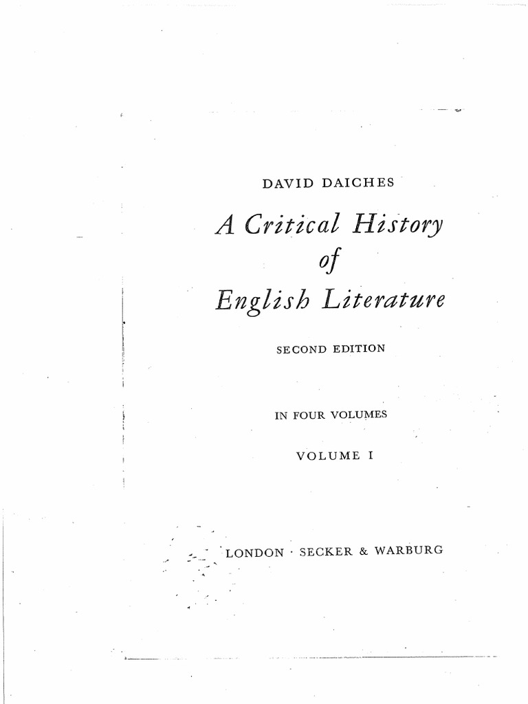 David Daiches A Critical History of Engl | PDF
