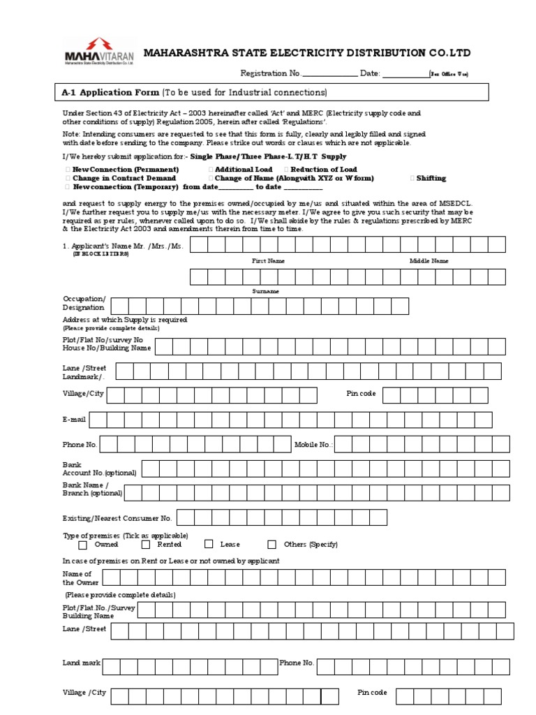 Form A-1 - Industrial Connections | PDF | Electric Power | Electrical ...