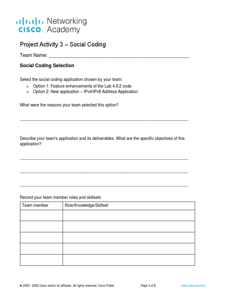 Project Activity 3 - Social Coding: Team Name | PDF | Computing