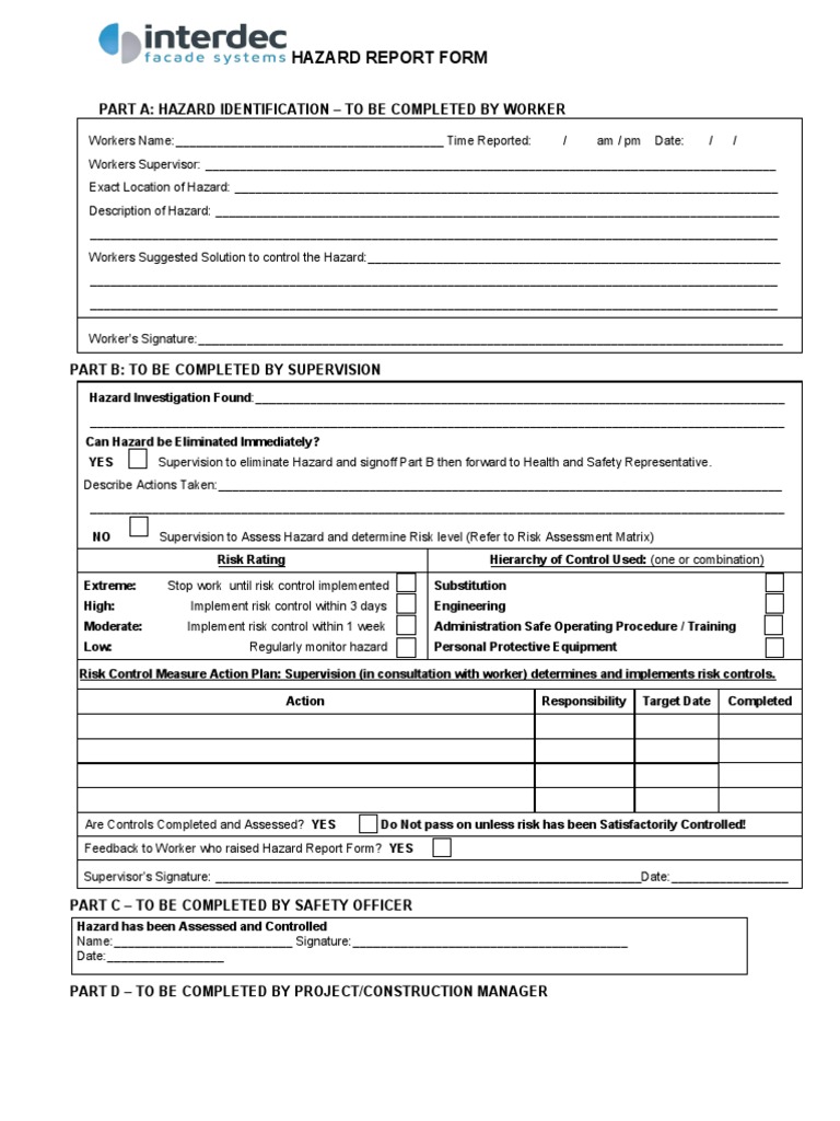 Interdec Hazard Identification Report Form | PDF | Risk | Hazards